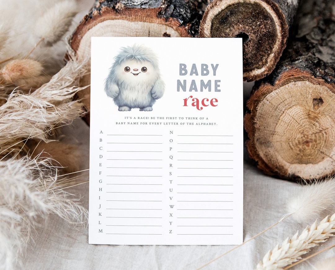 Yeti Baby Shower - Baby Name Race - Printable 5x7 Game - Winter Baby ...