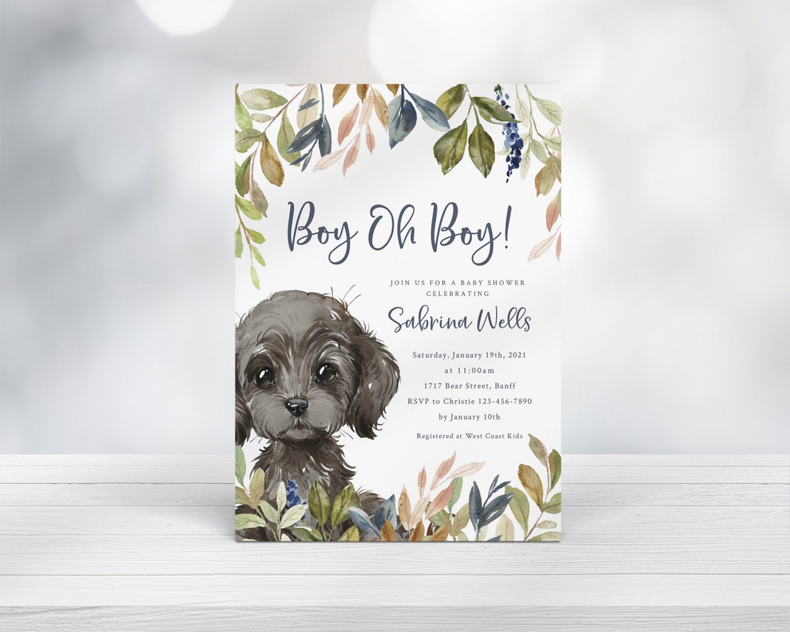Puppy Baby Shower Invitation - Boys Printable Baby Shower Invite - Dog ...