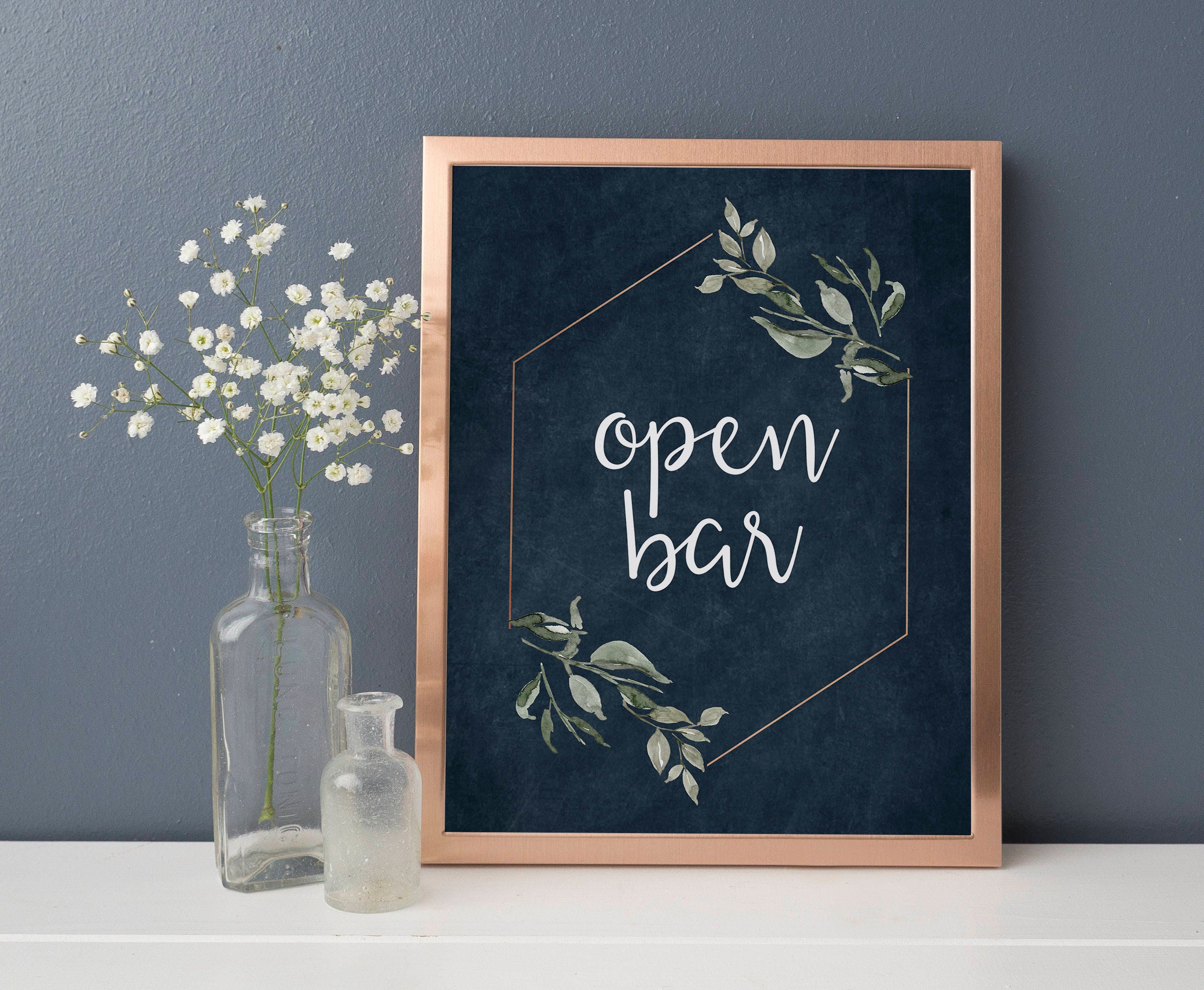 Open Bar Sign Open Bar Printable Wedding Bar Sign Navy - Etsy