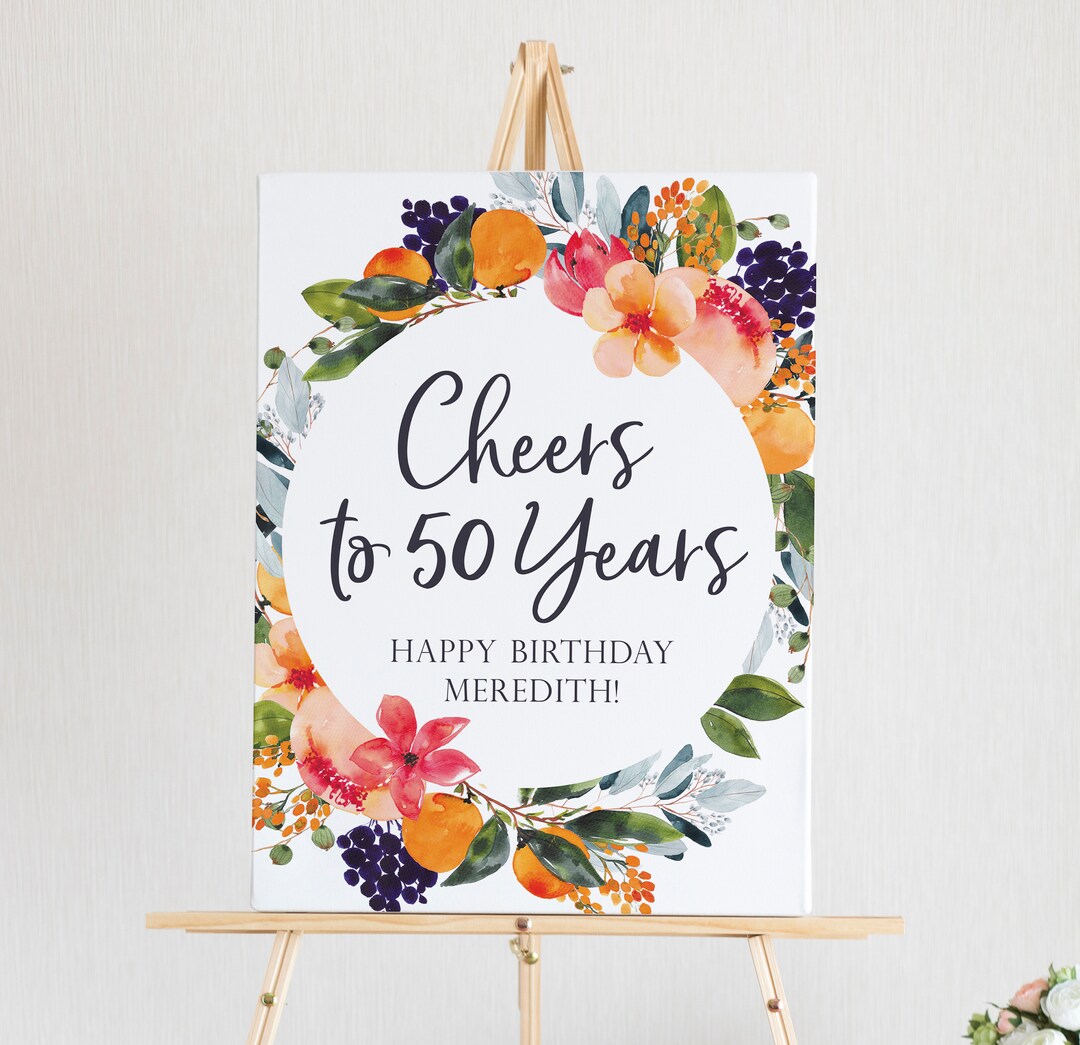50th Birthday Sign - Cheers to 50 Years Birthday Party Sign - Custom ...