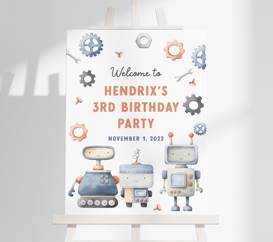 Robot Birthday Party Welcome Sign - Printable Birthday Welcome Poster ...