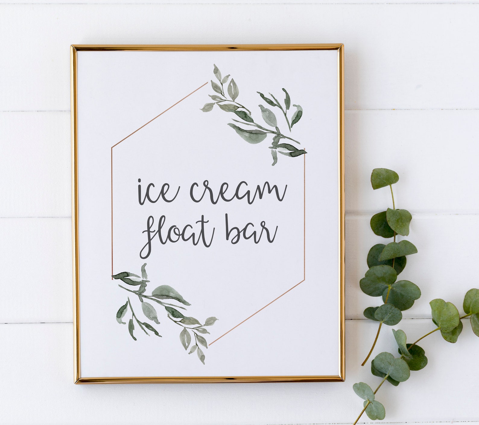 Ice Cream Float Bar Sign - Geometric Greenery Party Sign - Rose Gold ...