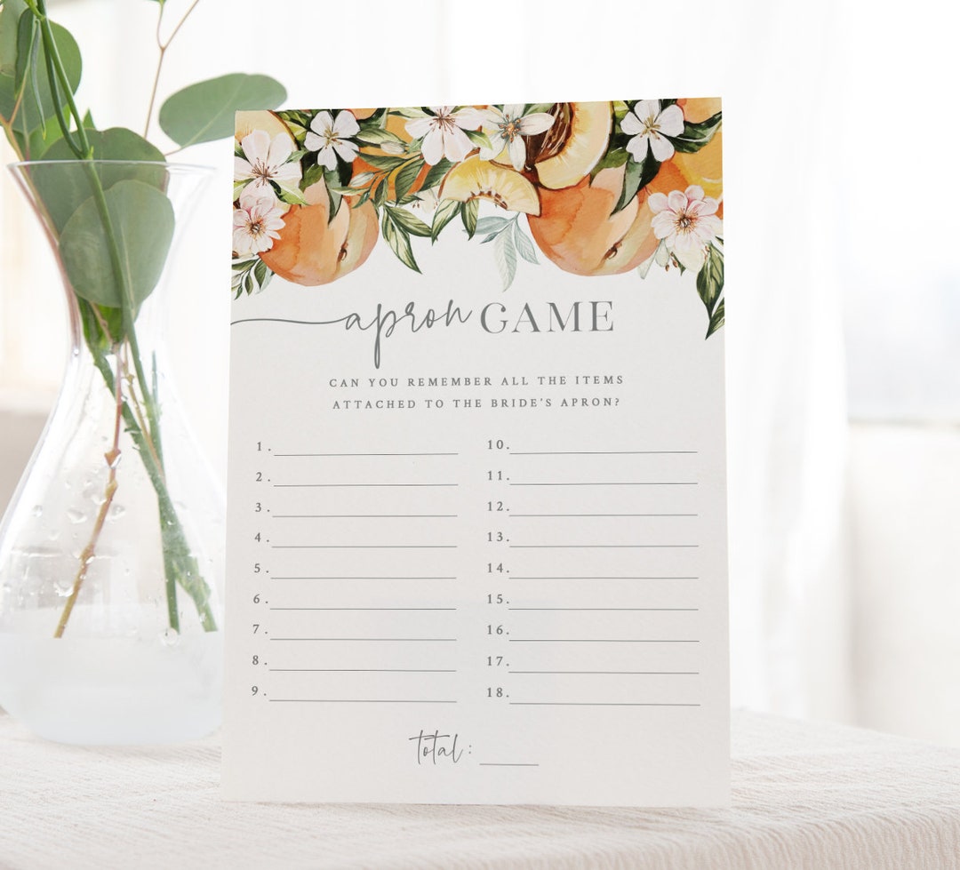Peach Bridal Shower Apron Game - Apron Memory Game Card - Printable ...
