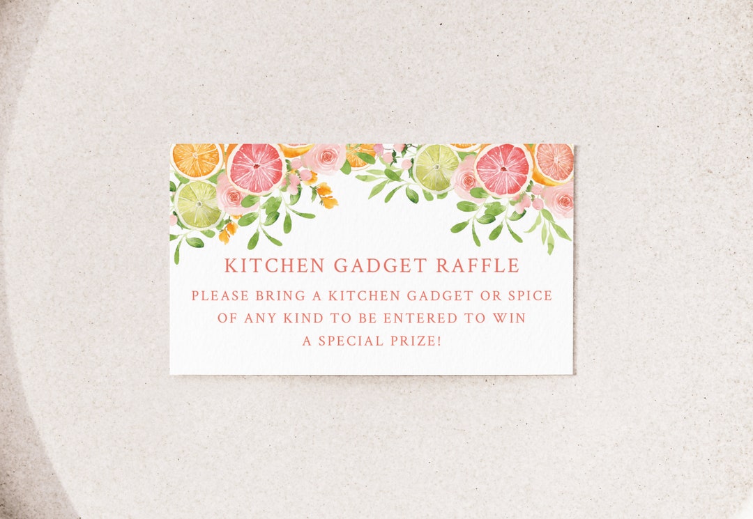 Kitchen Gadget Raffle Cards - Printable 3.5" X 2" Insert Cards - Bridal ...