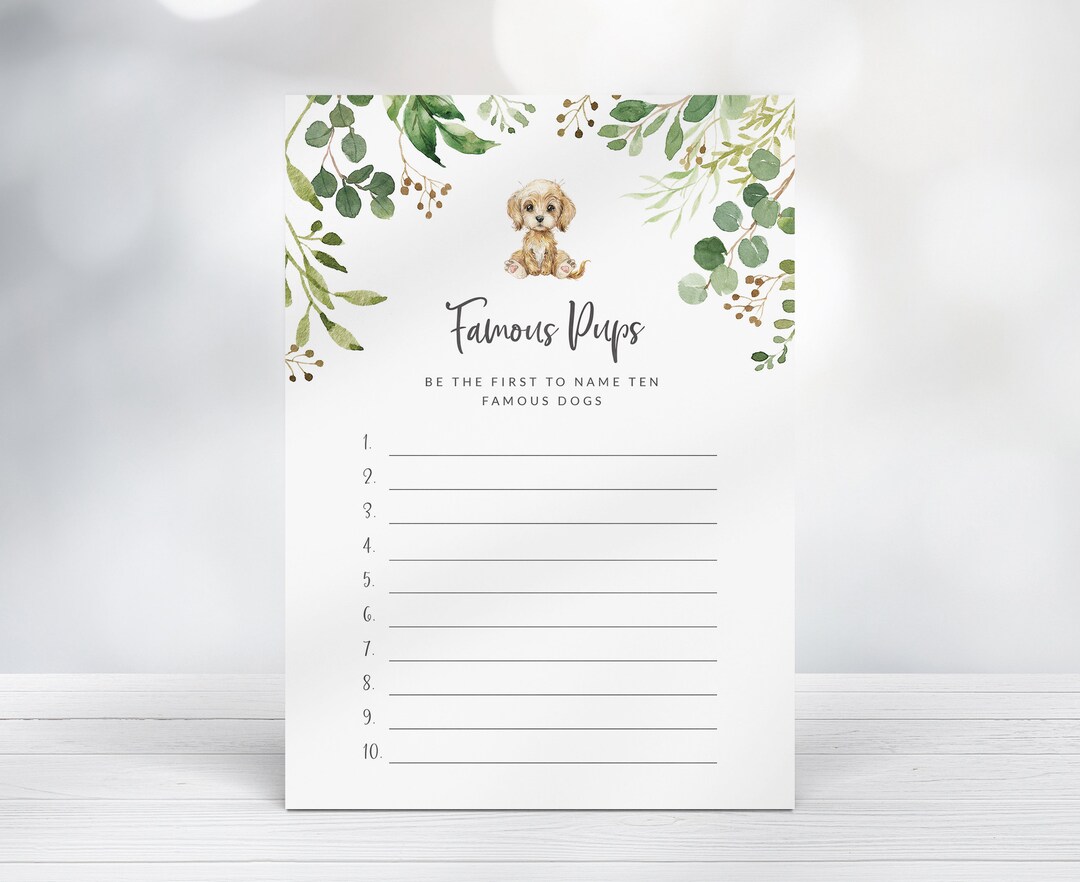 Dog Themed Baby Shower Game - Name Ten Famous Dogs - Dog Party Game ...