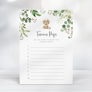 Dog Themed Baby Shower Game - Name Ten Famous Dogs - Dog Party Game ...