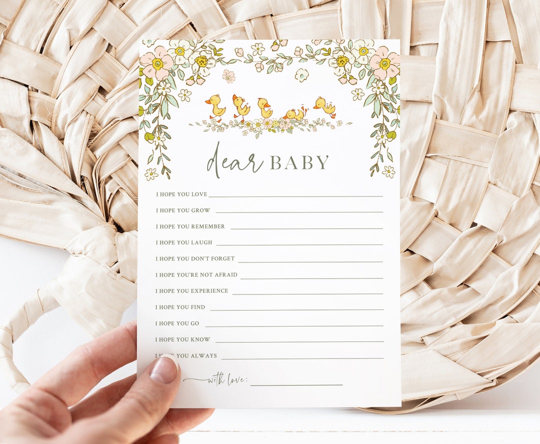 Spring Ducks Baby Shower Dear Baby Card - Printable 5x7 Card - Wishes ...