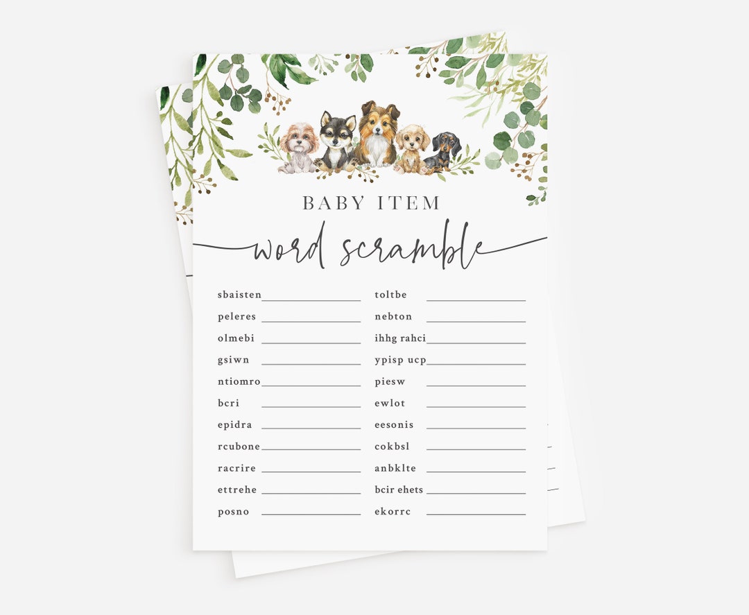 Dog Themed Baby Shower - Baby Word Scramble - Printable 5x7 Game ...