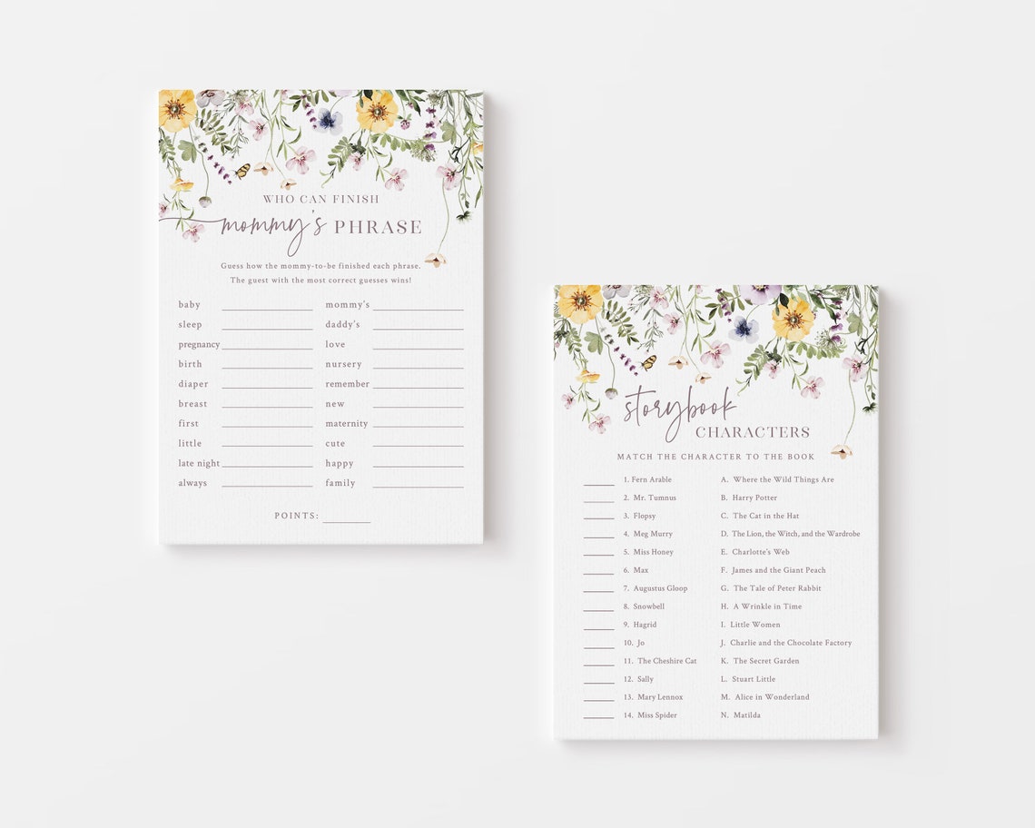 Wildflower Baby Shower Game Bundle - 26 Printable Games & Activities ...