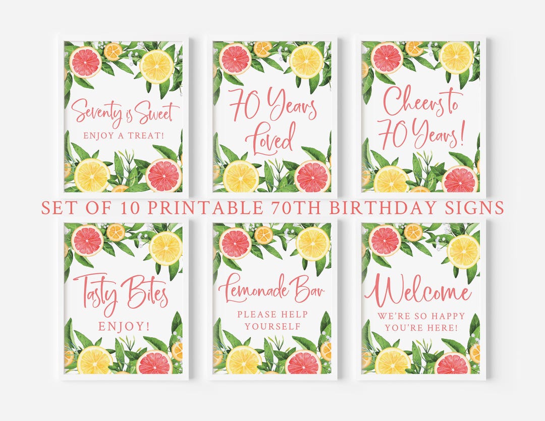 Bright Citrus 70th Birthday Celebration - Set of 10 Printable Party ...