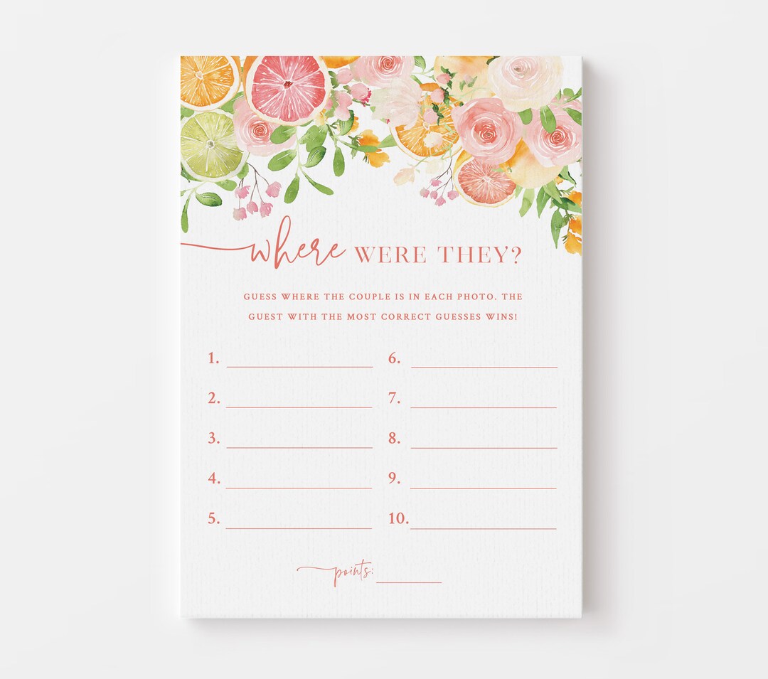Where Were They Photo Guessing Game - Orange Citrus Bridal Shower Game ...