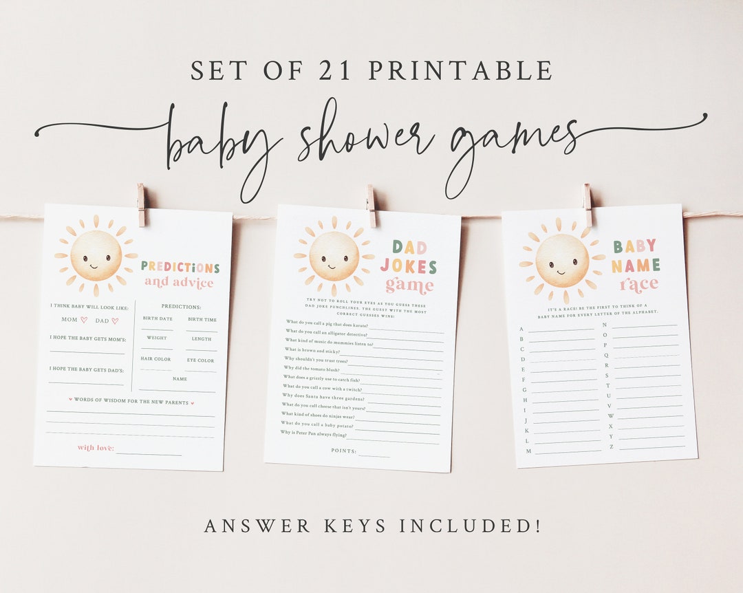 Sun Baby Shower Game Bundle - Set of 21 Printable Games - Little ...