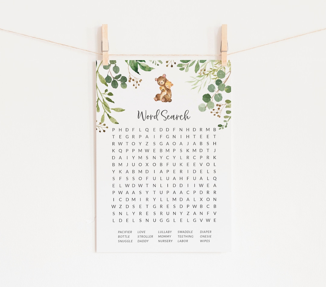 Baby Shower Word Search Printable - We Can Bearly Wait - Bear Theme ...