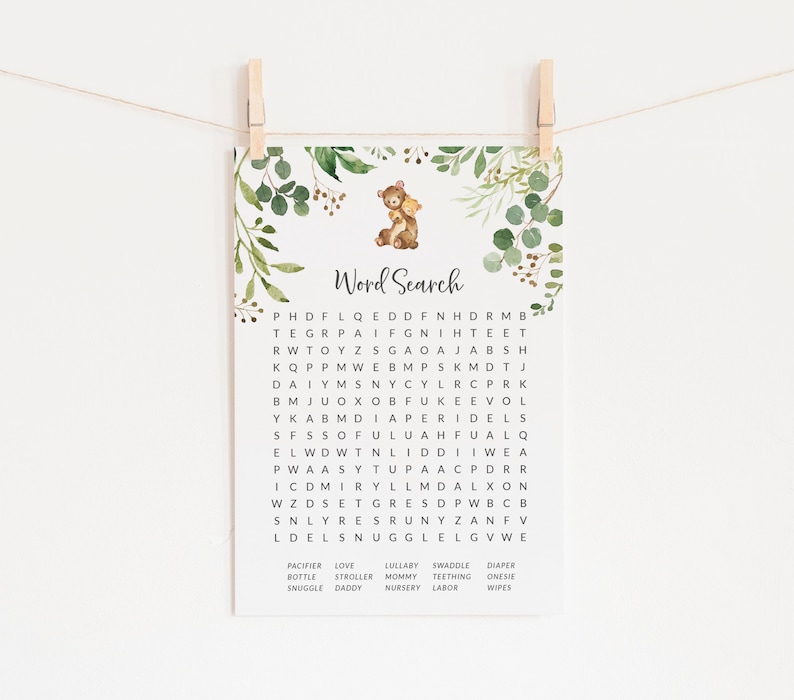 Baby Shower Word Search Printable - We Can Bearly Wait - Bear Theme ...