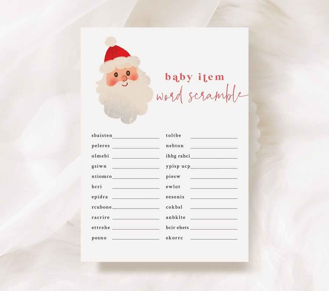 Santa Baby Word Scramble - Printable 5x7 Game - Christmas Baby Shower ...