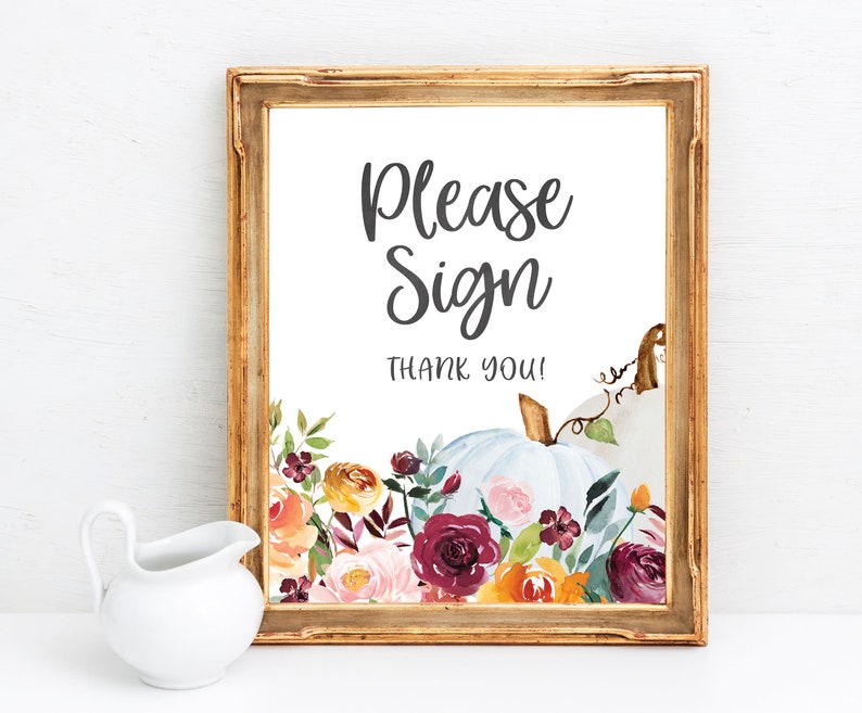 Please Sign Printable Sign - Baby Shower Guest Book Sign - Fall Pumpkin ...