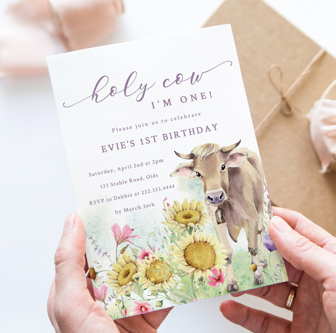 Holy Cow Invitation Printable Cow First Birthday Invite - Etsy