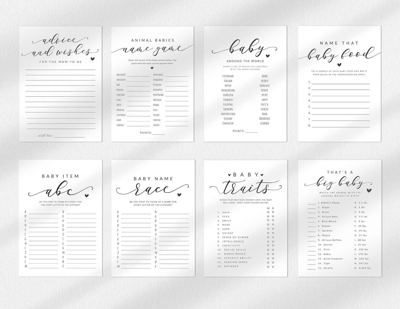 Baby Shower Games Bundle Set of 32 Printable Baby Shower - Etsy