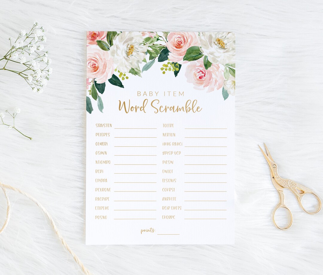 Pink and Gold Baby Shower Word Scramble - Girl Baby Shower Printable ...