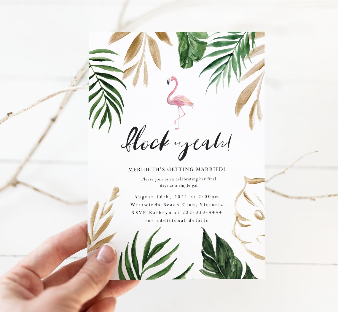 Flamingo Bachelorette Party Invite Flock Yeah Tropical - Etsy