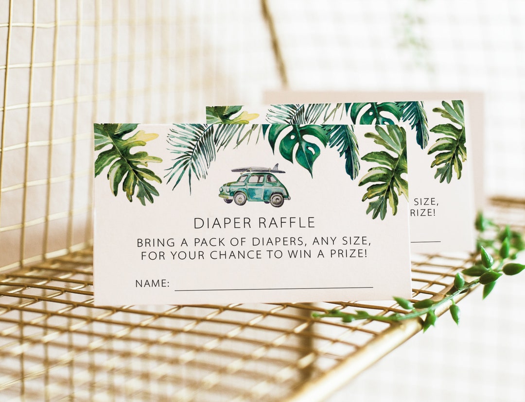Diaper Raffle Insert Cards - Surf Themed Baby Shower Invitation Inserts ...