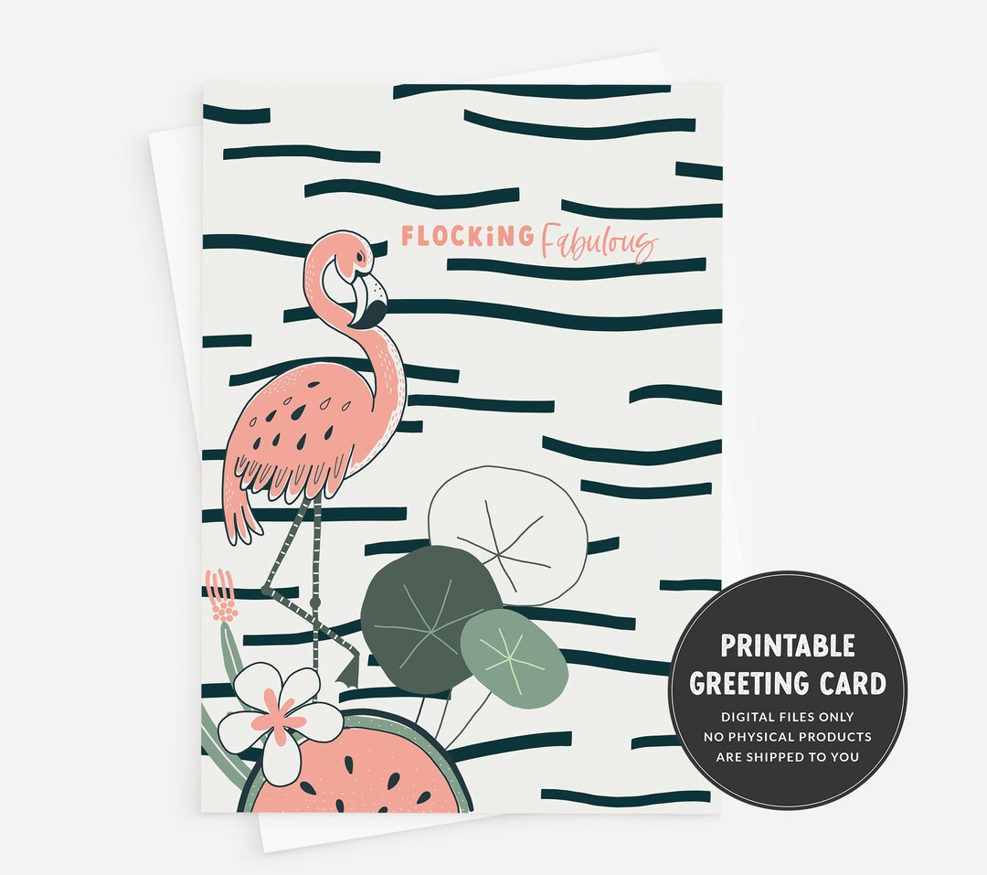 Flamingo Birthday Card - Printable 5x7 Card - Flocking Fabulous Card ...