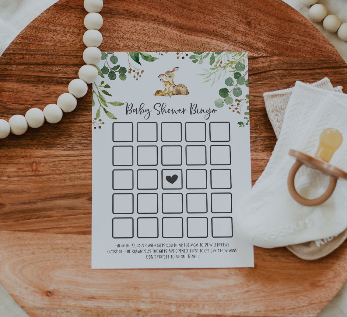 Oh Deer Themed Baby Shower Game - Bingo Card Printable - Woodland Baby ...