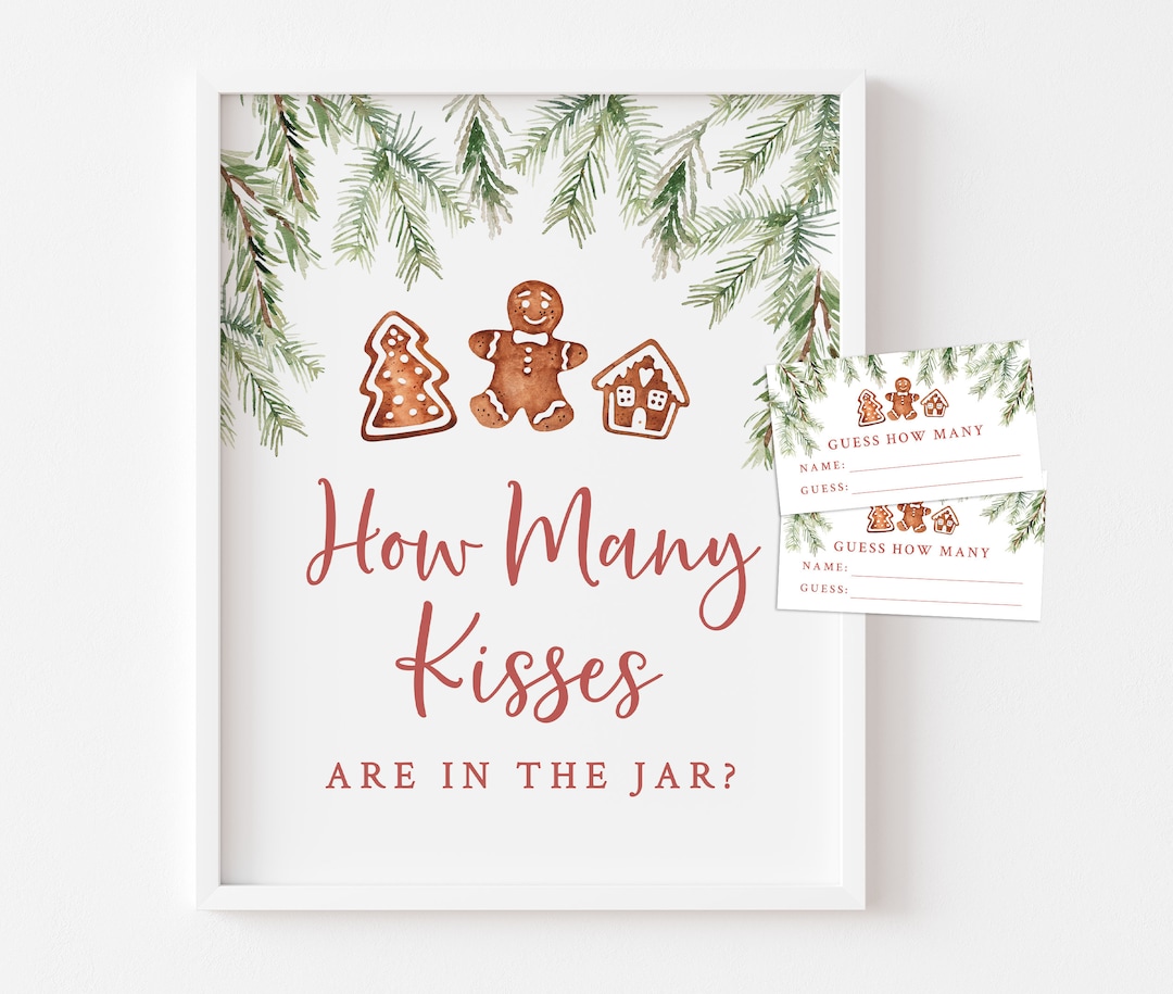 Winter Party How Many Kisses Game Sign and Guess Cards - Printable ...
