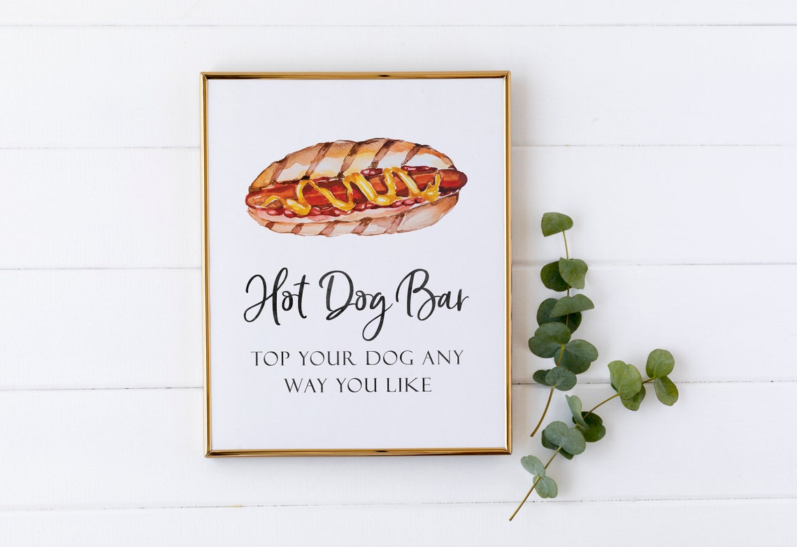Hot Dog Bar Sign - Gourmet Hot Dog Station Printable - BBQ Party ...