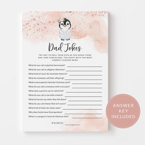 Pink Penguin Baby Shower Printable Game - Dad Jokes Baby Shower Trivia ...