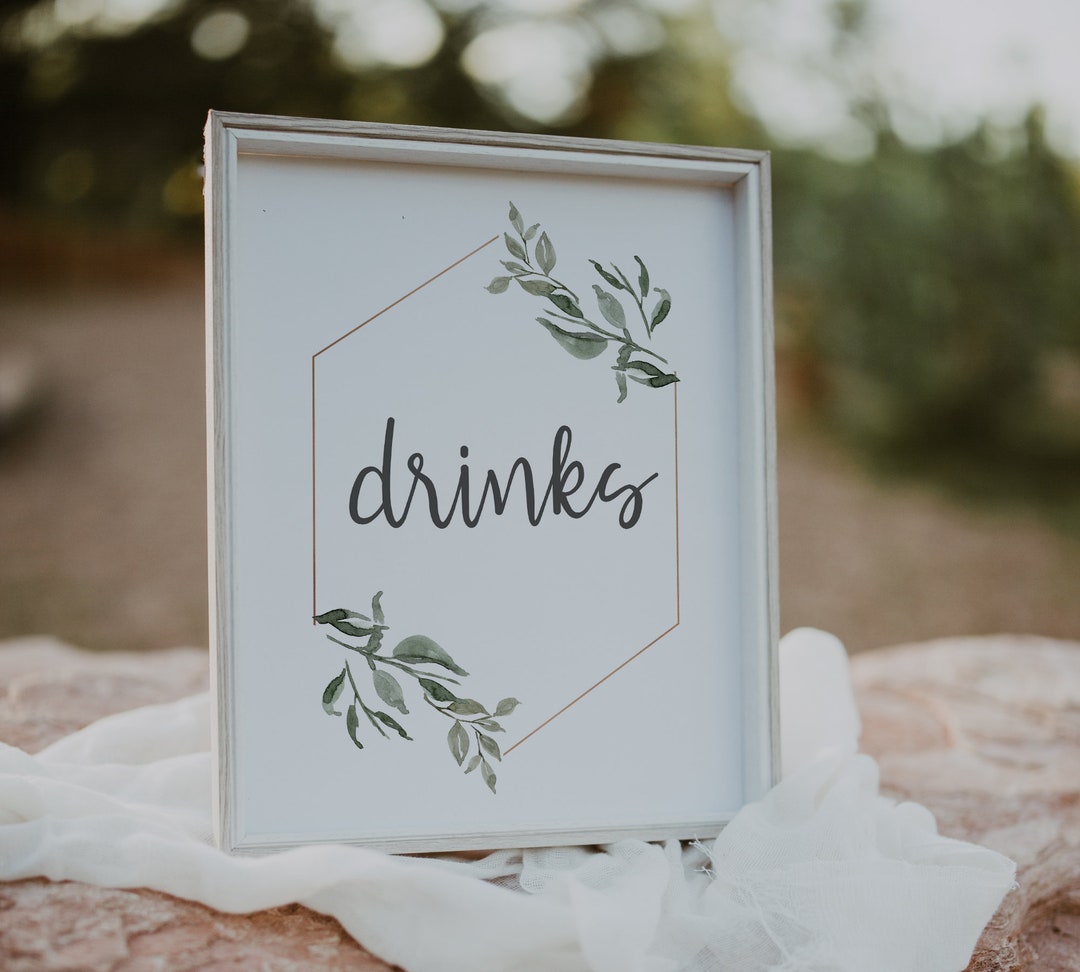 Drinks Sign - Party Beverage Station Sign Printable - Simple Greenery ...