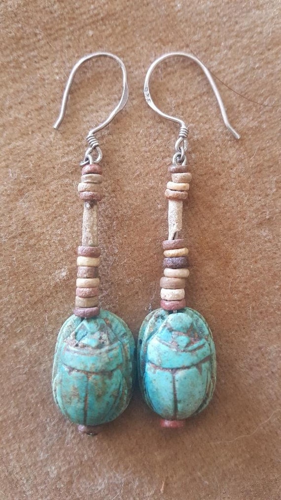 Ancient Egyptian Faience Scarab, Mummy & Bone Beads N… - Gem