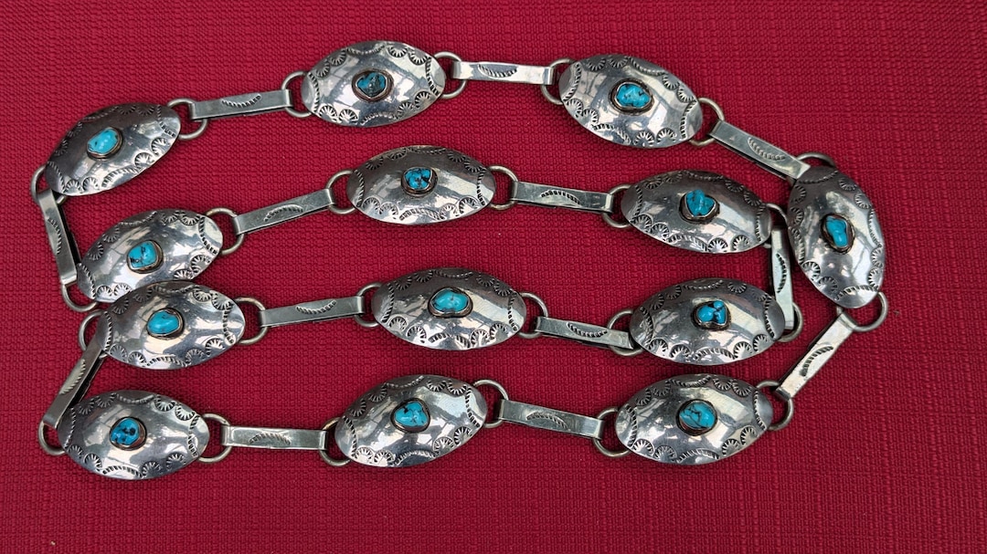 Vintage Navajo Silver Turquoise Conch Belt - Etsy