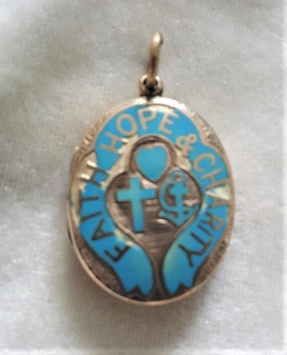 Victorian Robins Egg Blue Enamel Faith Hope And Chari… Gem