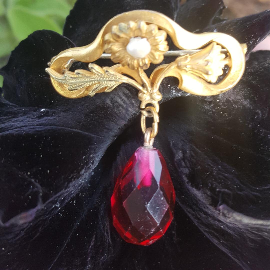 Art Nouveau Red Drop Pin - Etsy