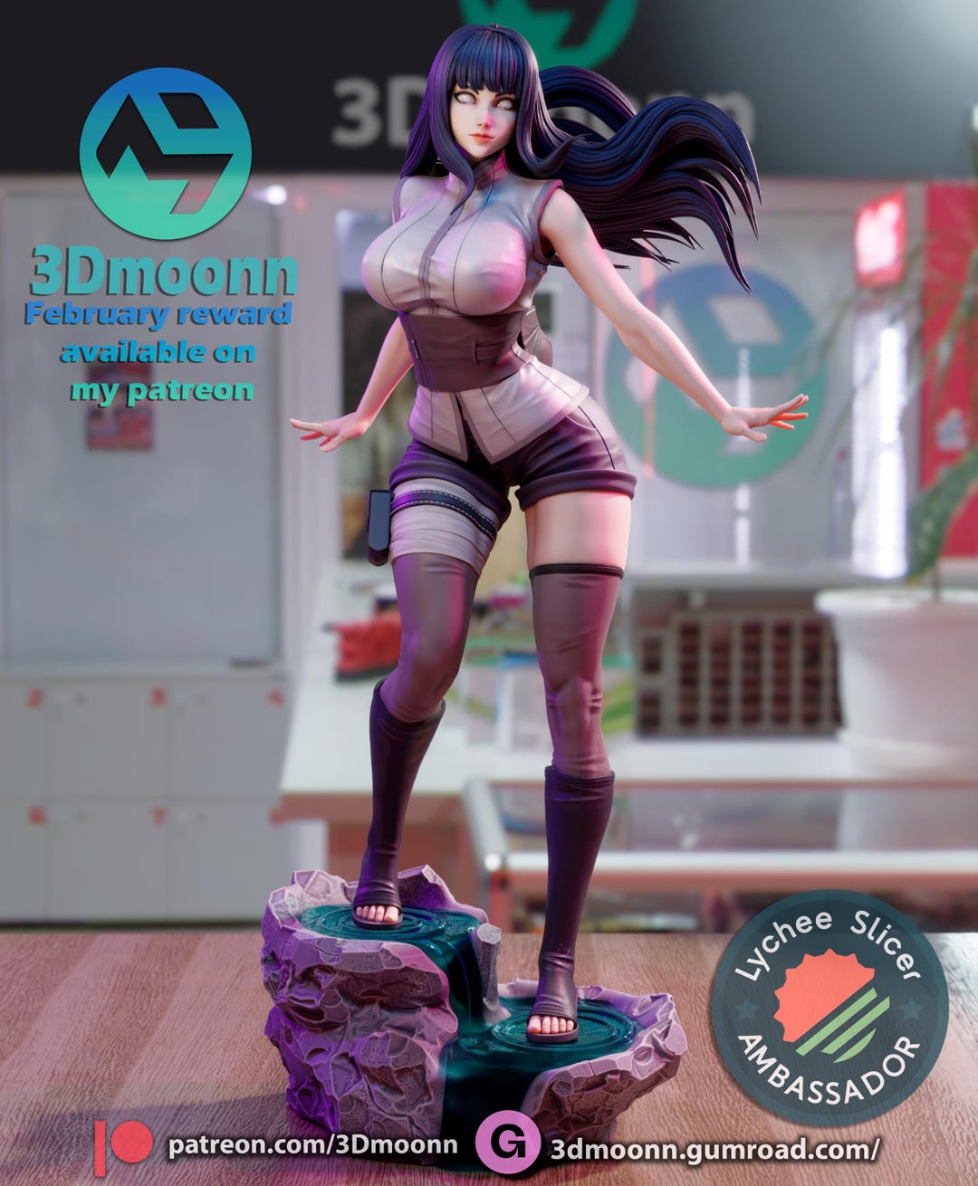 Fan Art Figurine of Hinata , 3D Printed and Painted Collectible ...