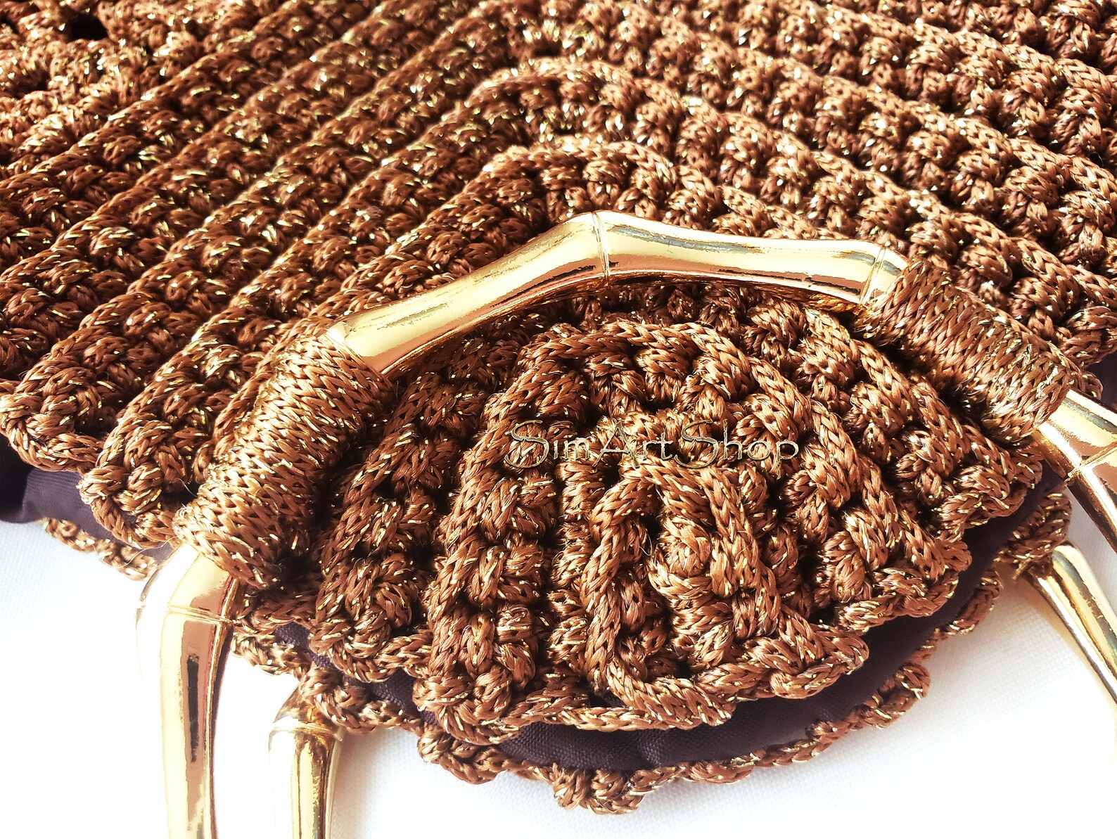 Vintage Inspired Caramel Fan Bag,bronze-gold Glitter Crochet Bag,1940s ...