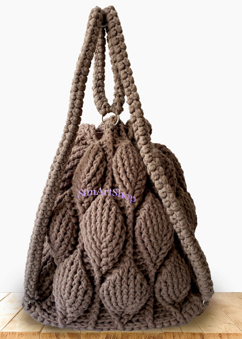 Crochet Leaf Backpack UnisexLeather Bottom Embossed Leaves | Etsy