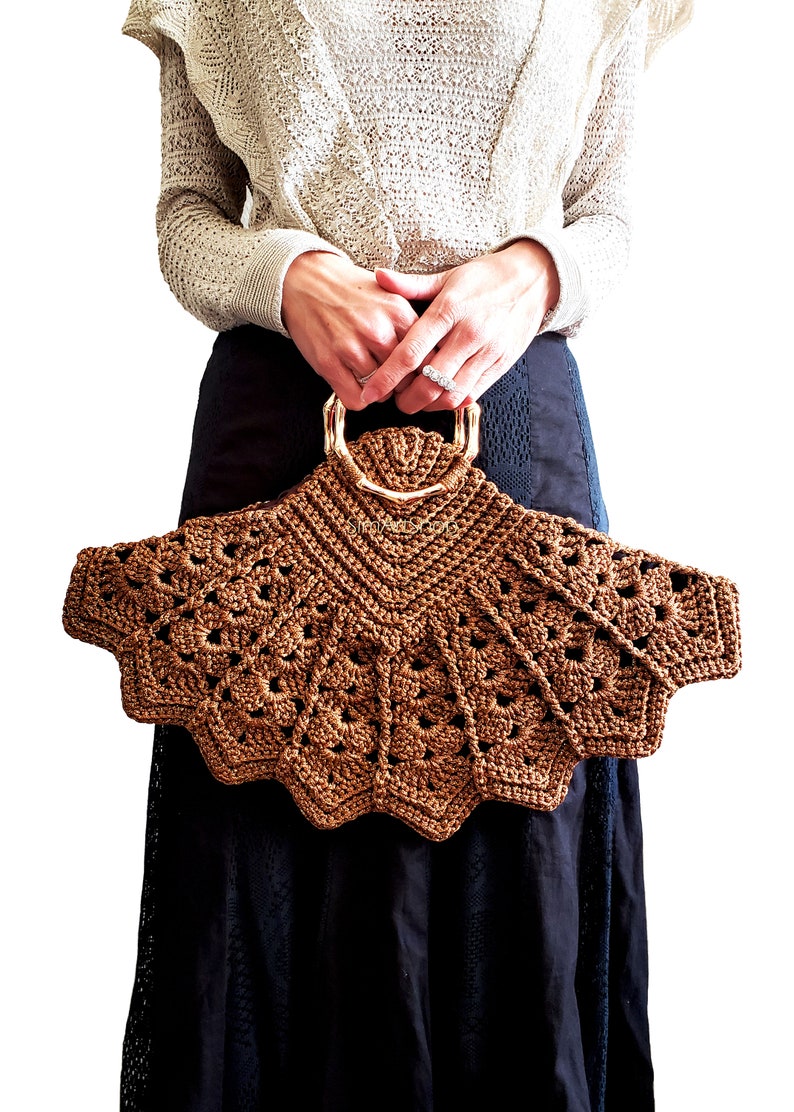 Vintage Inspired Caramel Fan Bag,bronze-gold Glitter Crochet Bag,1940s ...