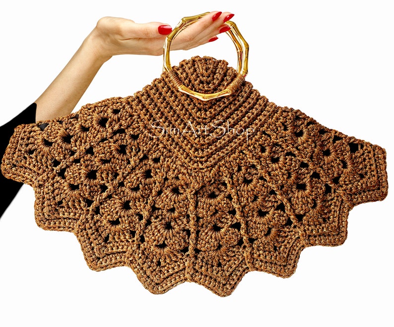 Vintage Inspired Caramel Fan Bag,bronze-gold Glitter Crochet Bag,1940s ...