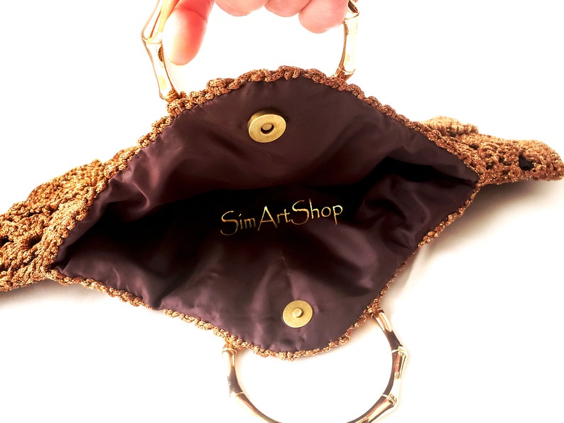 Vintage Inspired Caramel Fan Bag,bronze-gold Glitter Crochet Bag,1940s ...