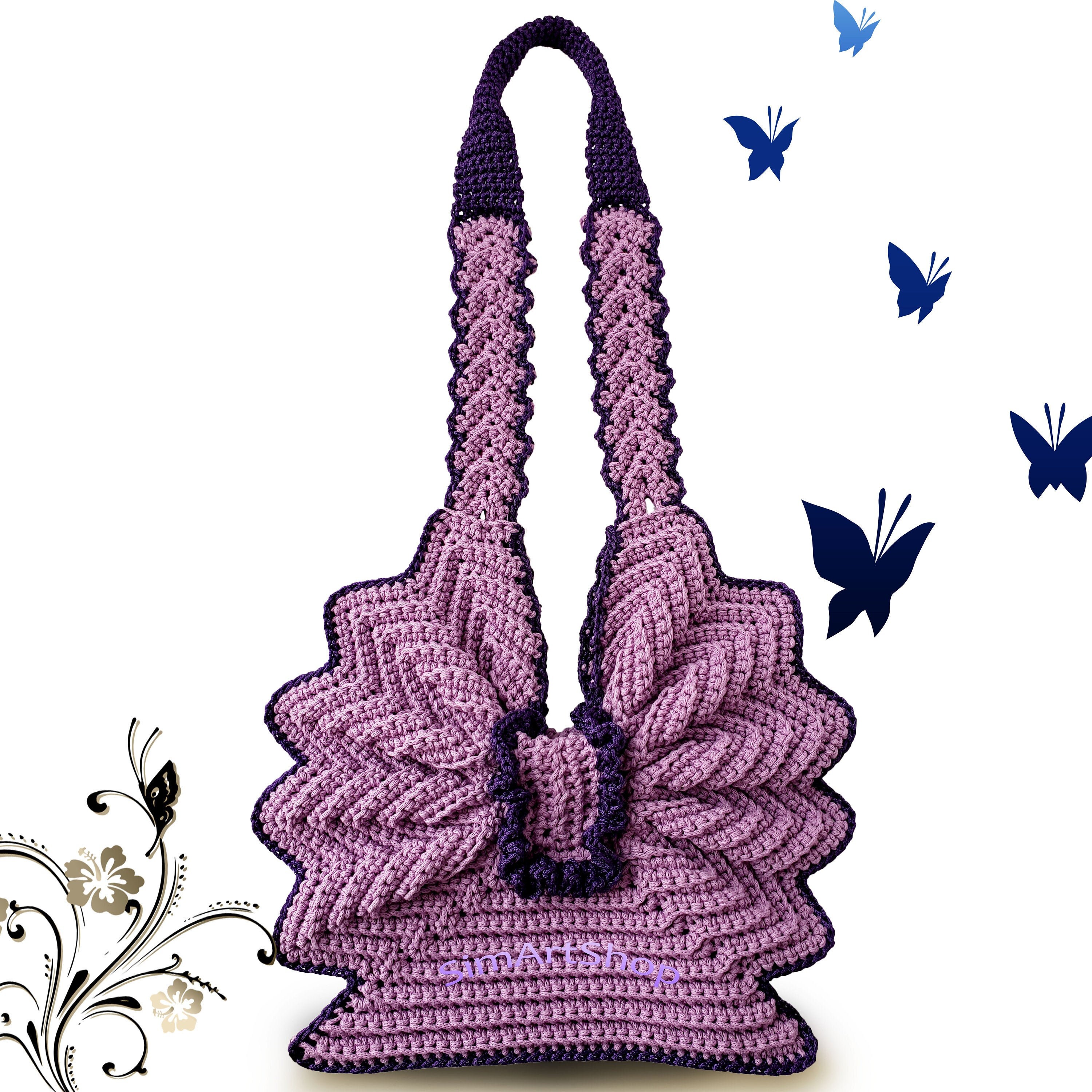Lavender Butterfly Shoulder Bag,purple-lilac Crochet Handbag,vintage ...