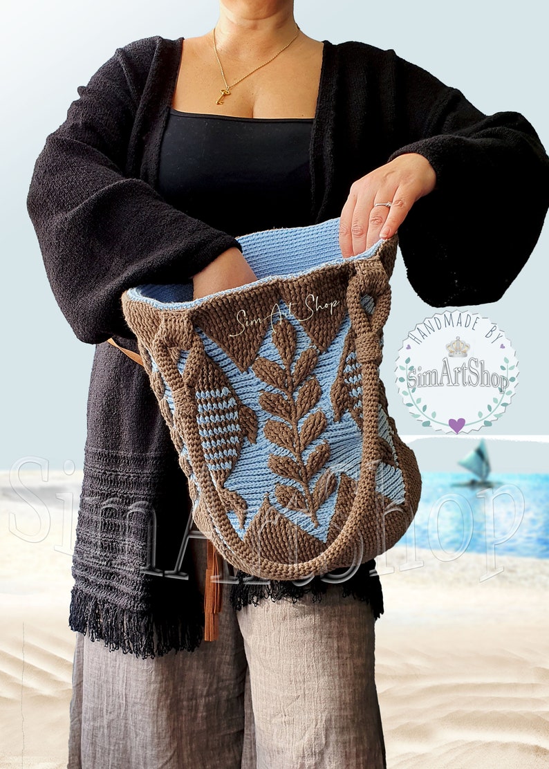 Embossed Crochet Fish&leaf Handbag,3d Crochet Multicolor Shoulder Bag ...