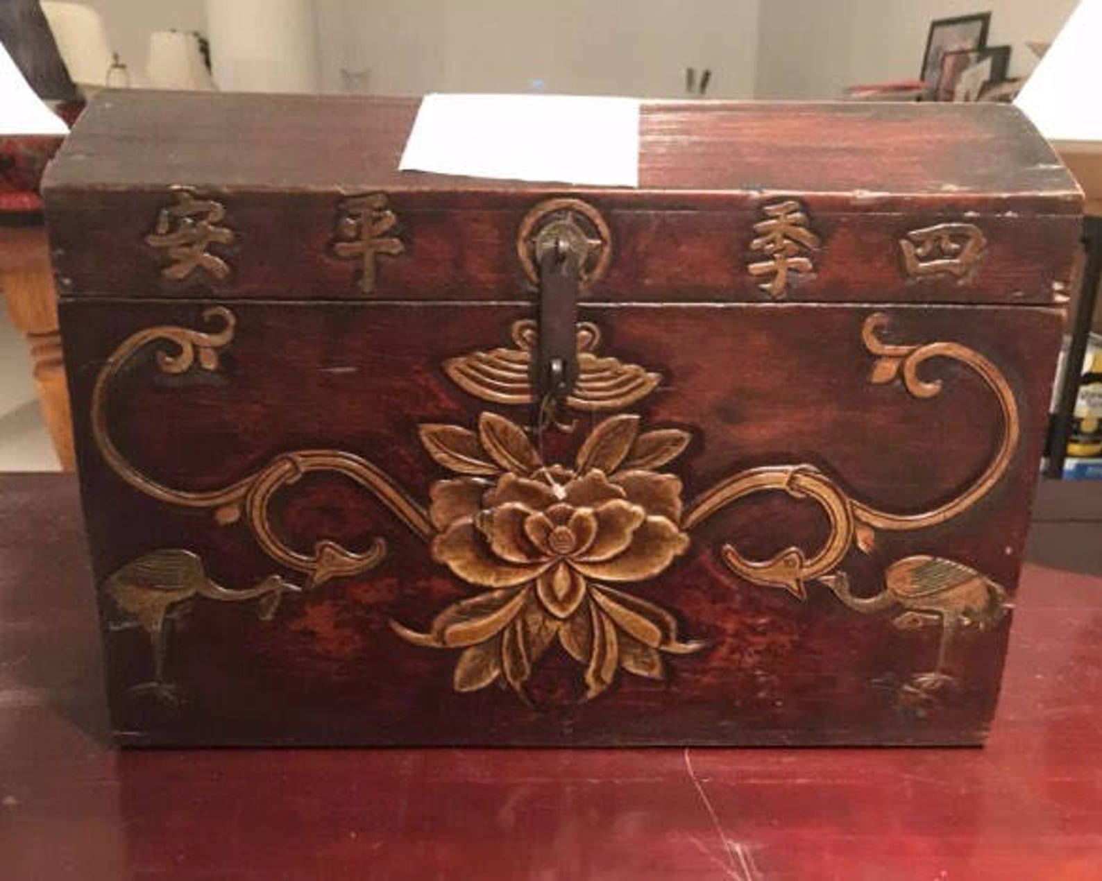 Ornate Carved Chinese Wooden Box with Lotus Flower Design | Etsy