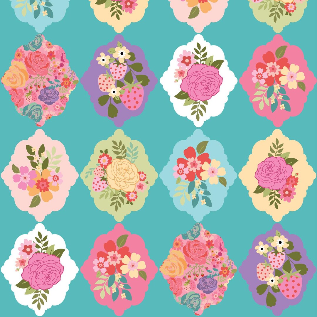1-5/8 Yards Left! Calico Cowgirls Collection Wallpaper Teal Floral ...