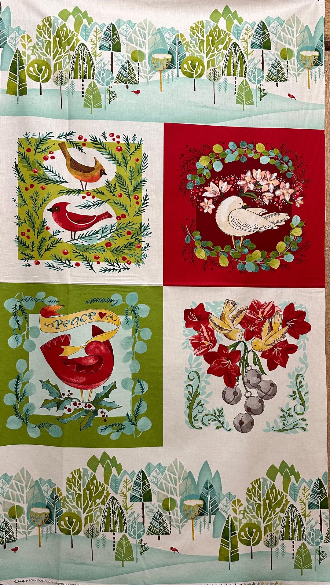 Winterly Collection Novelty Christmas Bird Fabric Panel Designer: Robin ...