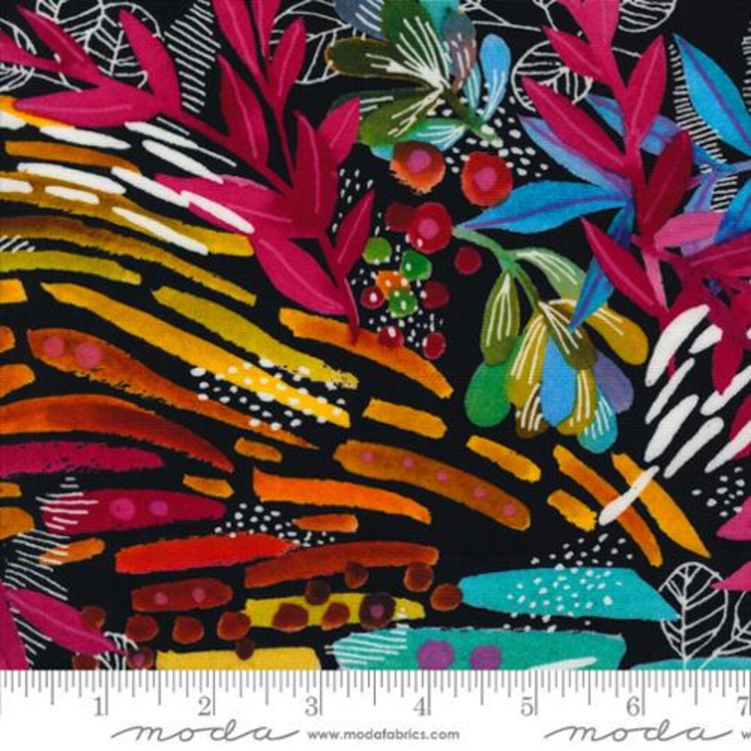 Playgrounds Collection Ink Wild Leaves Geometrics Black Multi Yardage ...