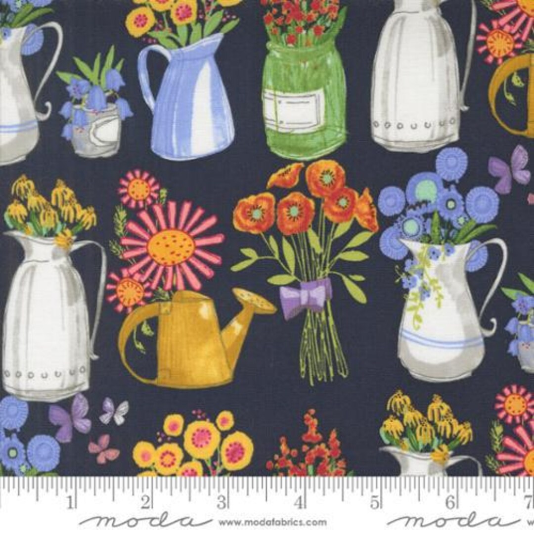 Superbloom Flea Market Vases and Flower Jars Indigo Yardage (44"/45 ...