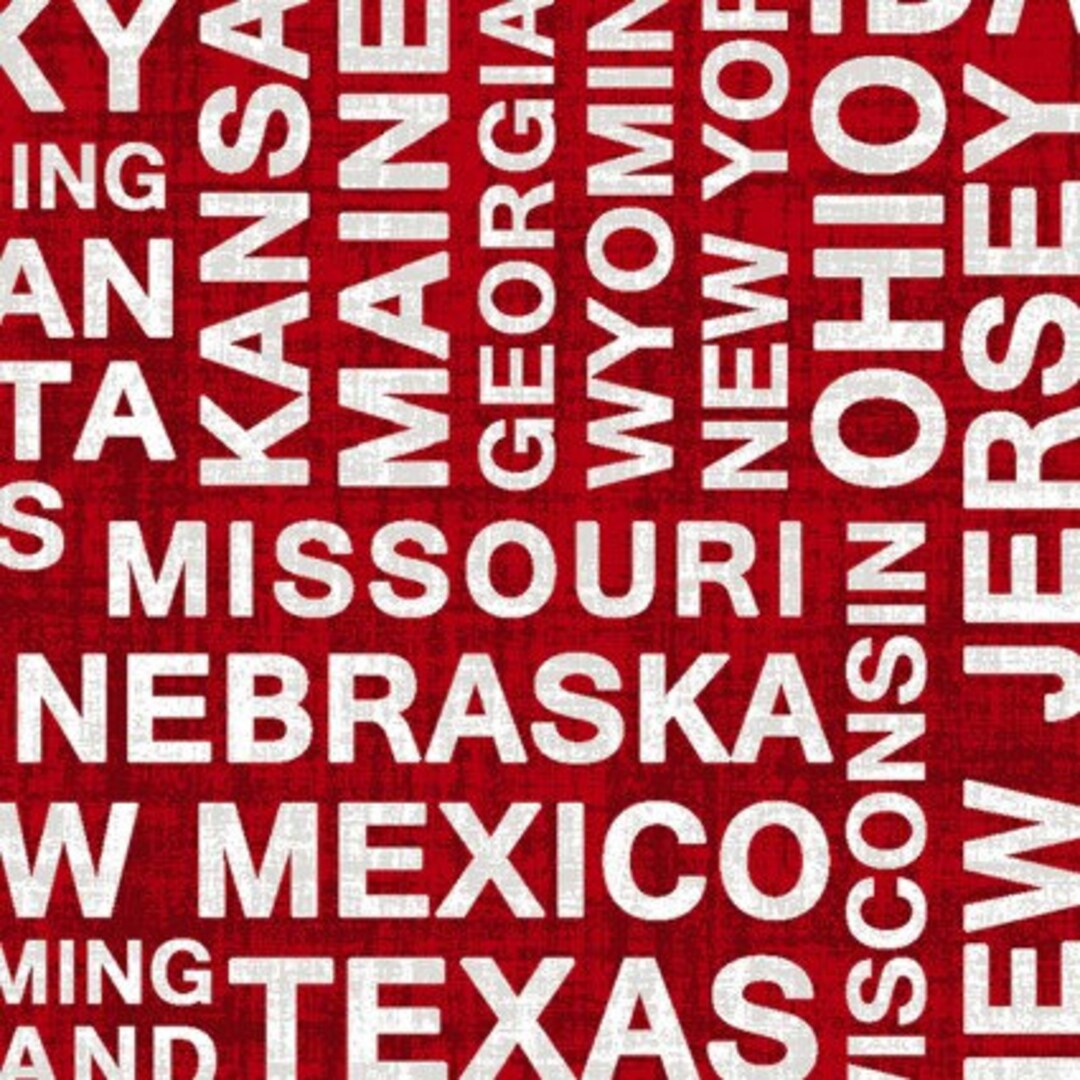 USA States Red Cotton Fabric - Chelsea Designworks - Etsy