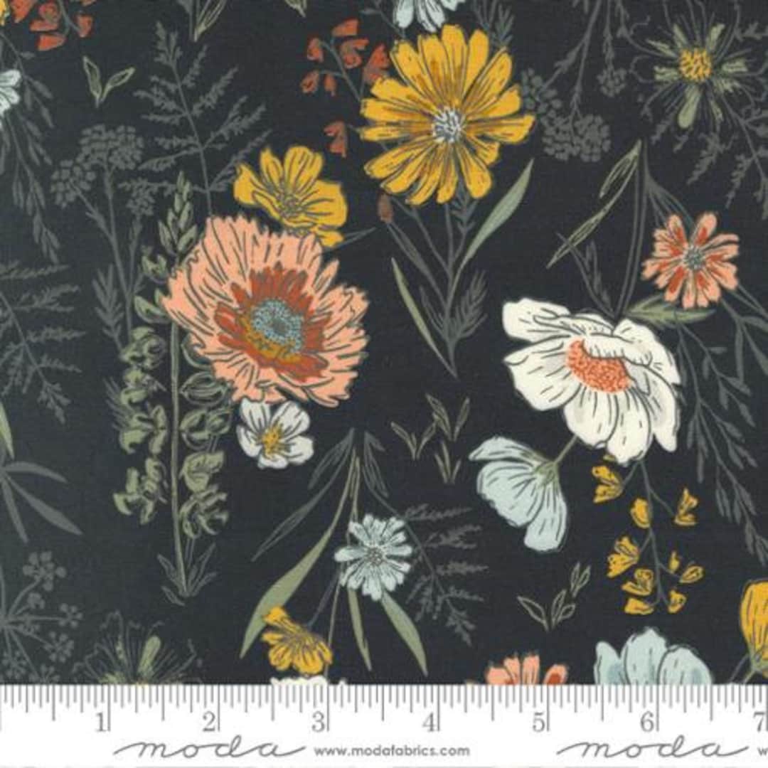 Woodland Wildflowers Collection Wildflower Wonder Floral Black Yardage ...